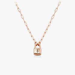 Initial Lock Necklace - Rose Gold Vermeil - Oak & Luna