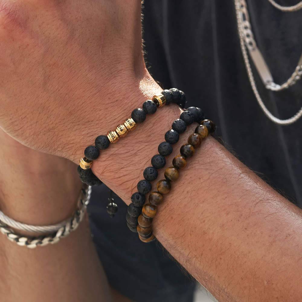 Lava Stones & Custom Vermeil Beads - Men's Beaded Bracelet - Oak & Luna