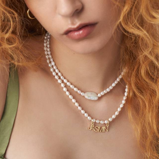 Lola Pearl Name Necklace Gold Vermeil Oak And Luna