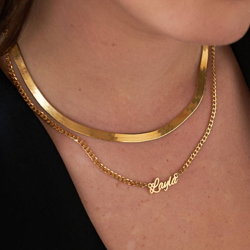 Name Necklace With Bold Curb Chain - Gold Vermeil - Oak & Luna