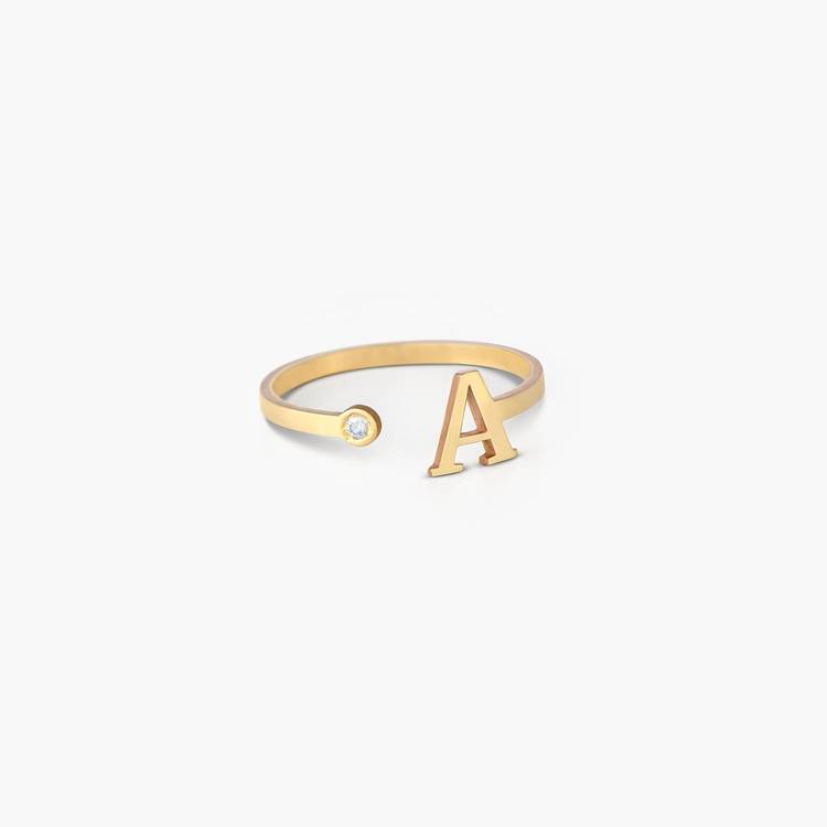 Tiny Initial Ring - 10K Solid Gold - Oak & Luna