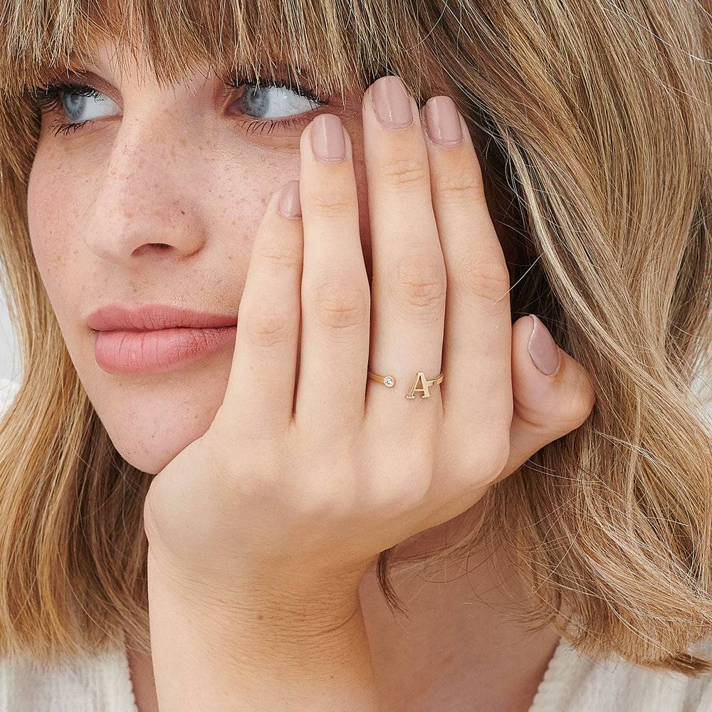 Tiny Initial Ring - 10K Solid Gold - Oak & Luna
