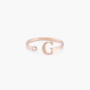 Tiny Initial Ring - Rose Gold Vermeil - Oak & Luna