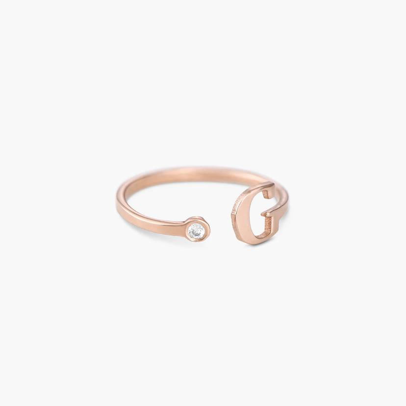Tiny Initial Ring - Rose Gold Vermeil - Oak & Luna