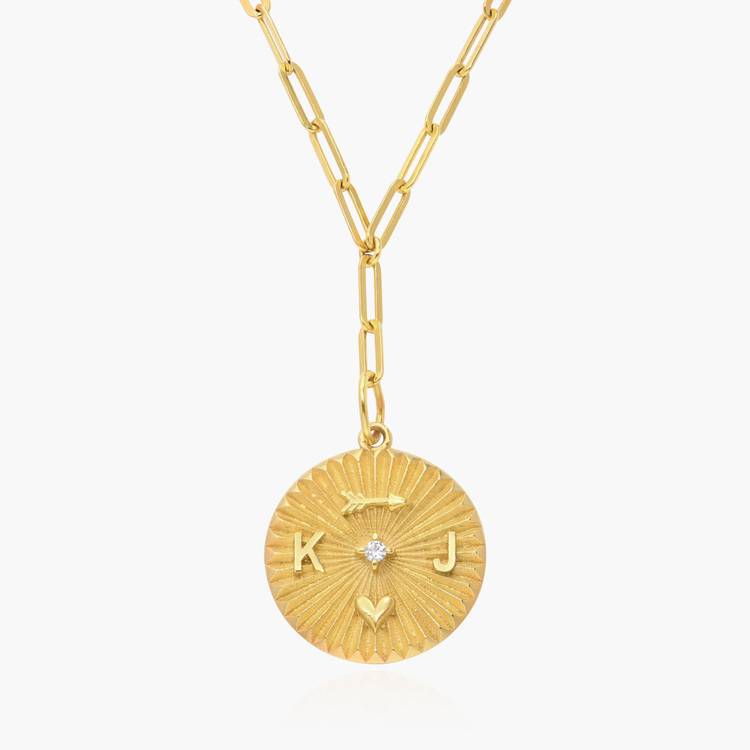 Tyra Initial Medallion Necklace with Diamond - Gold Vermeil - Oak & Luna