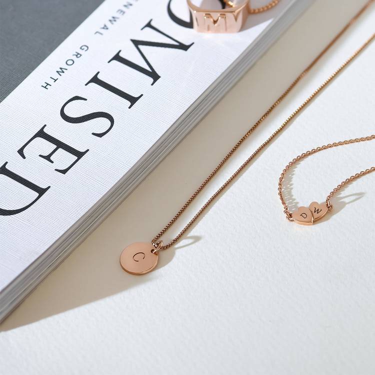 Willow Disc Initial Necklace - Rose Gold Vermeil - Oak & Luna