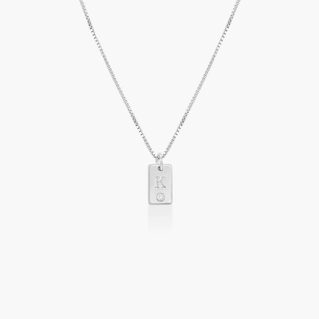 Willow Tag Initial Necklace with Diamond - Silver - Oak & Luna